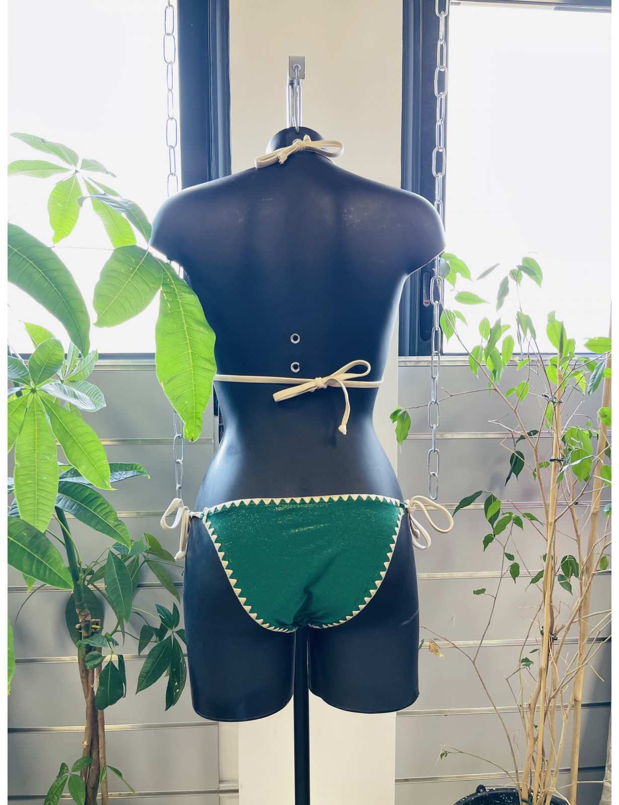 LM292 Bikini lagon bleu léa lurex vert anis